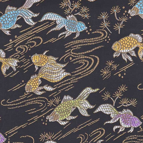 Chinese Brocade Paper- Goldfish on Black 26x16.75" Sheet