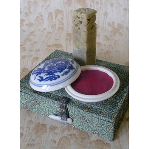 Chinese Chop (Chinese Ink Stamp) Set- Blank Dragon Stone with Vermilion ...
