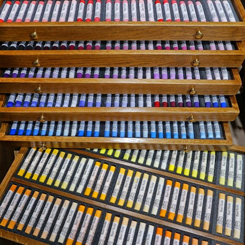 Henri Roche Complete Pastel Set of 1057 in Wood Drawer Cabinets